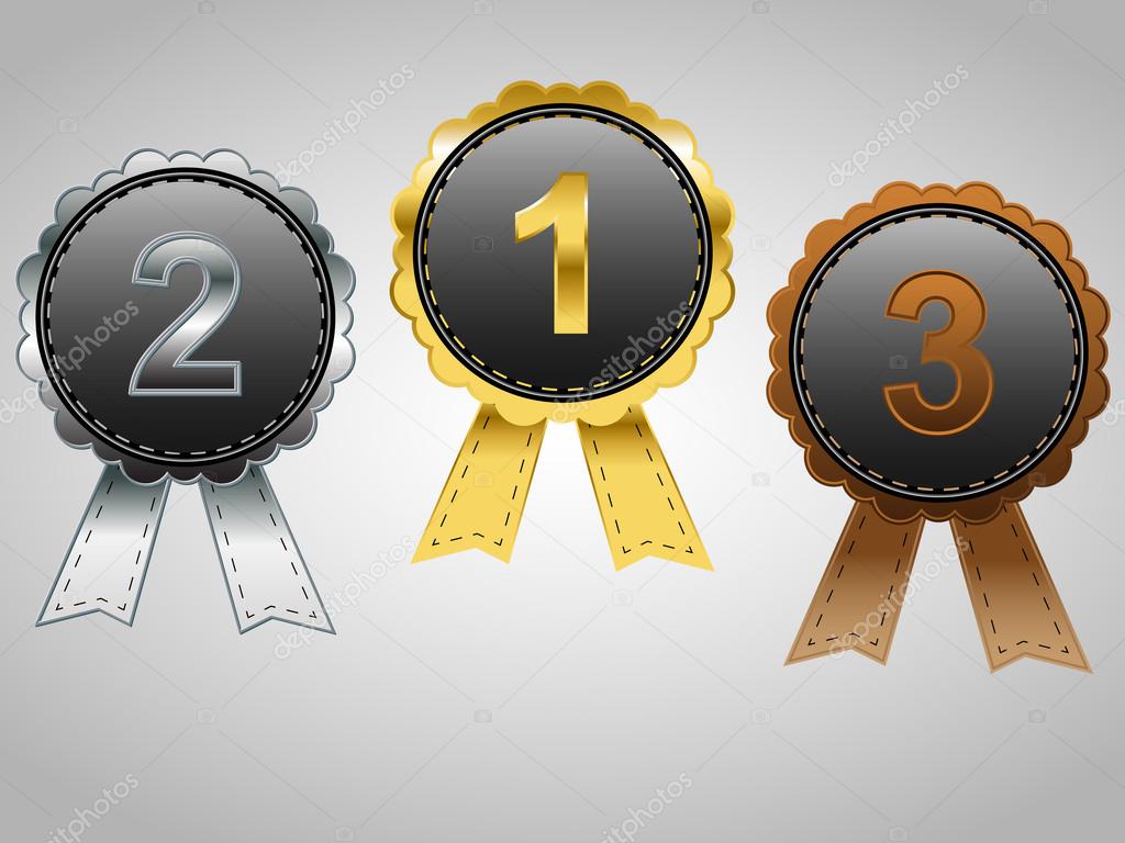 Insignias De Oro Plata Y Bronce Con Cintas Para Premios De Primer
