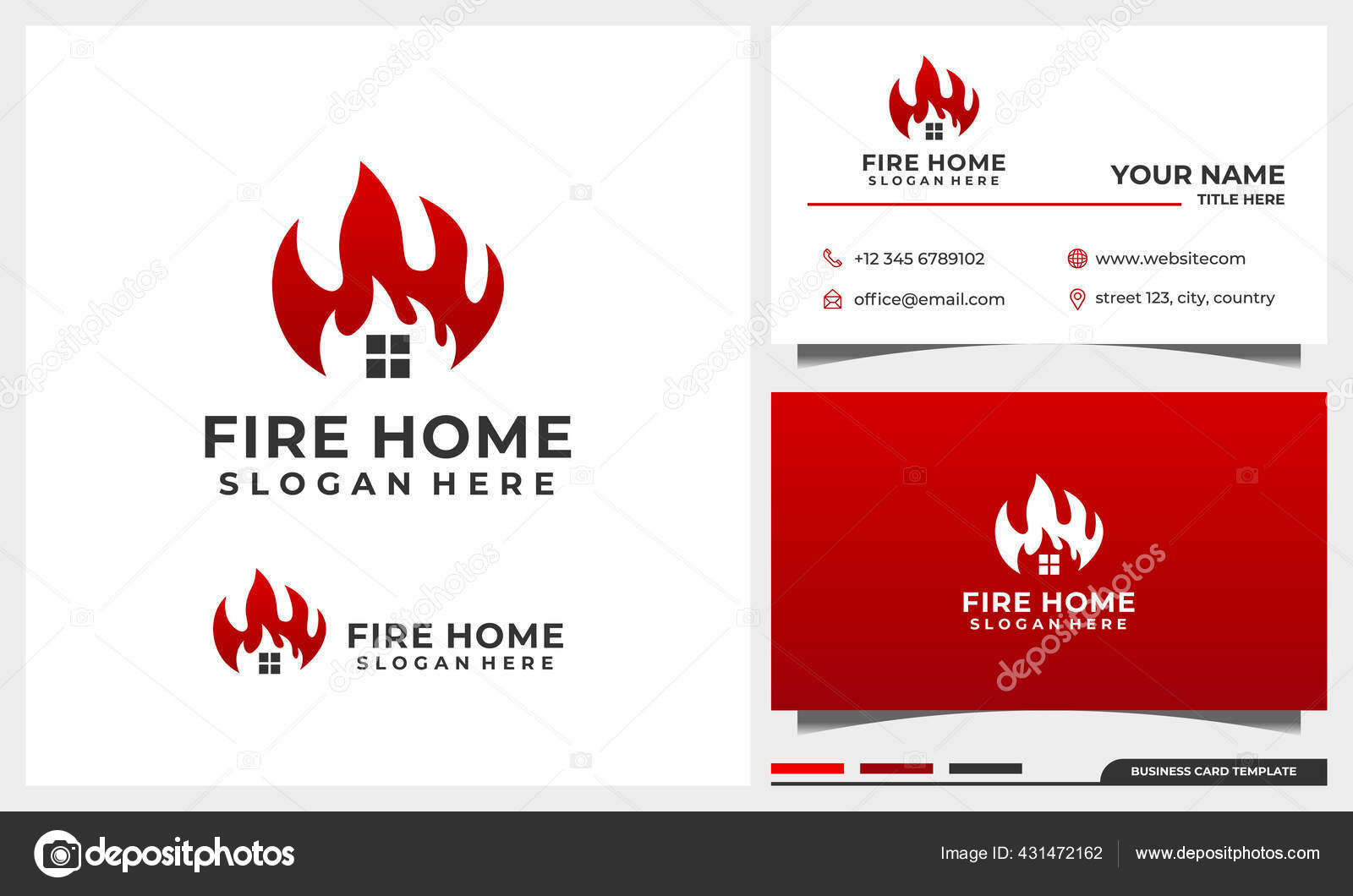 Fire Flame Logo Design House Home Concept Business Card Template Stock ...
