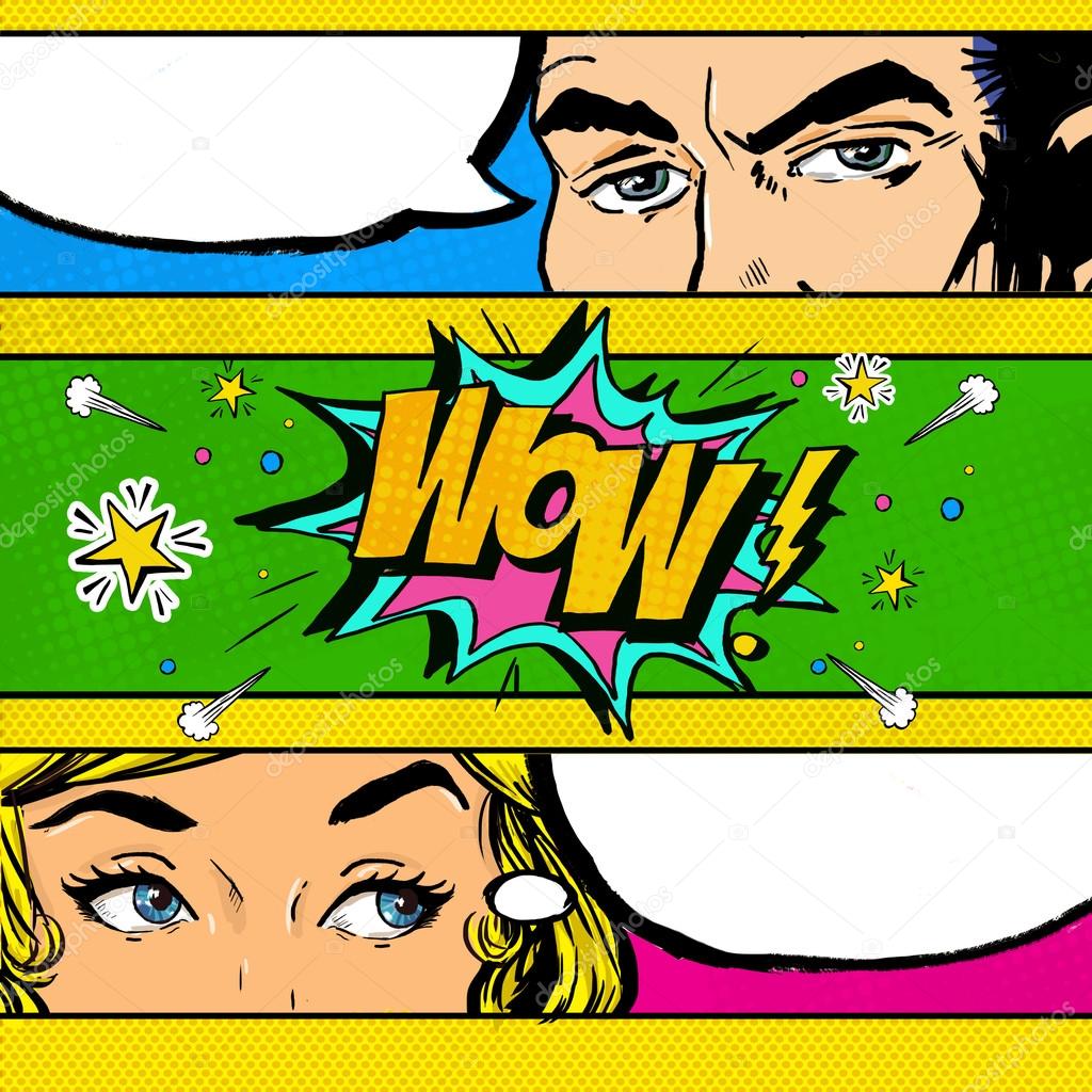 Pop Art comic dialog. Pop Art couple. Pop Art Love. Advertising poster ...