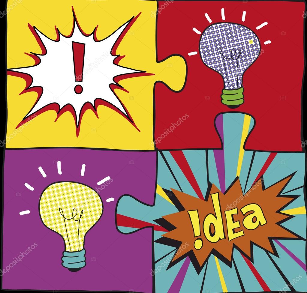 Idea puzzles en estilo Pop art. Idea de bombillas creativas concepto de ...