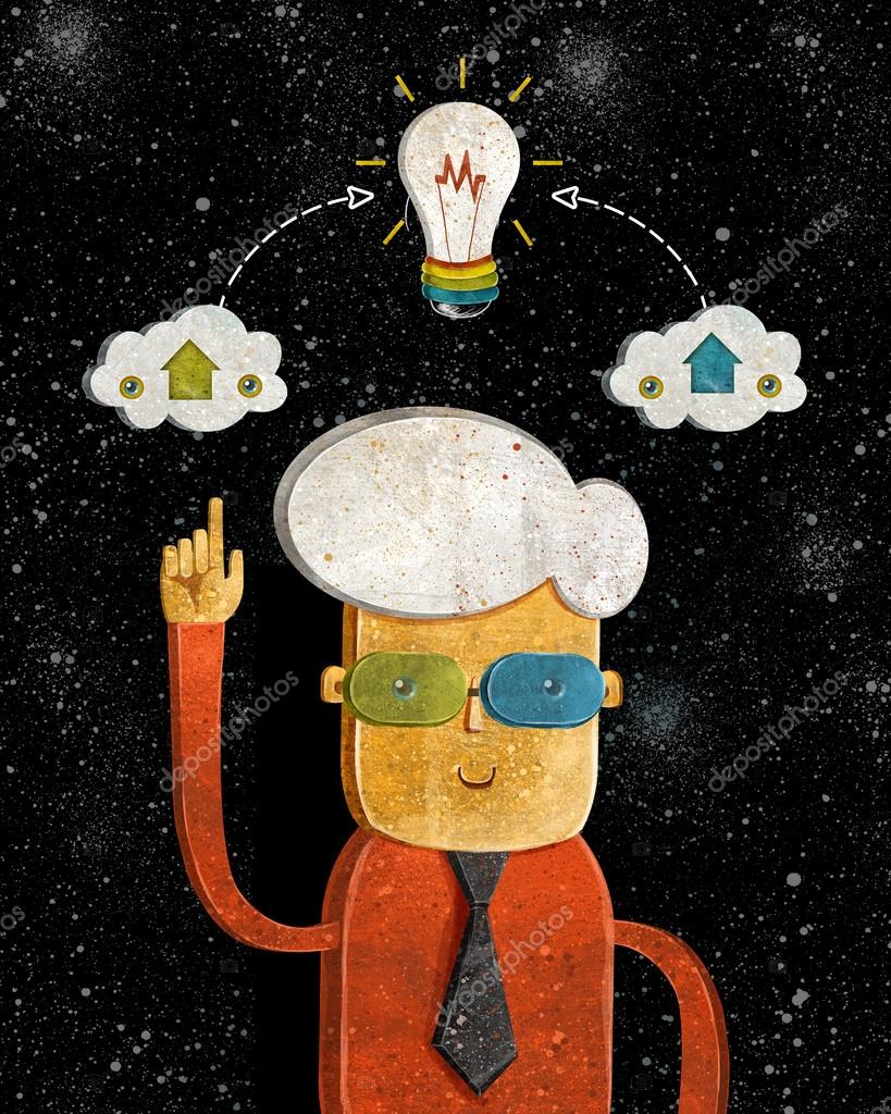Idea.Conceptual design with man and Light bulb for teamwork and human ...