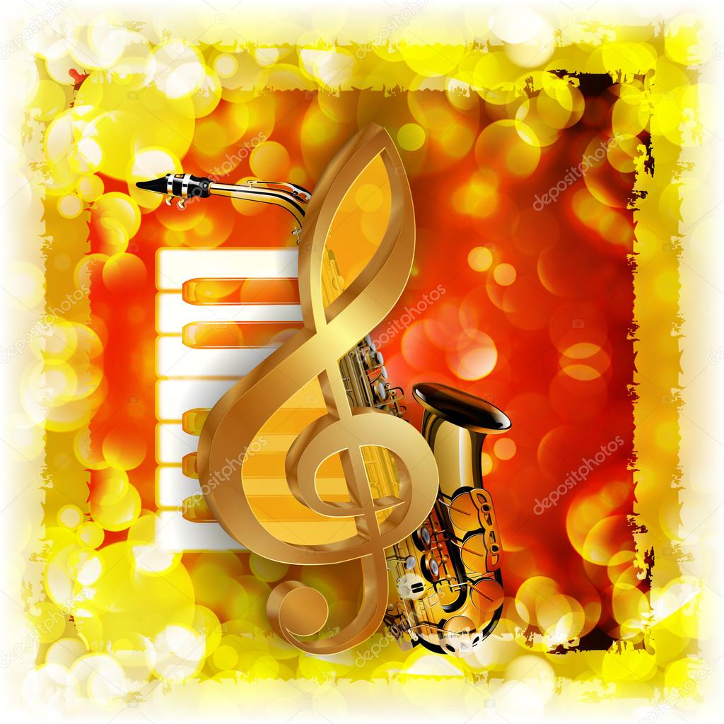 Treble clef with saxophone and piano bright background Stock Vector by ...