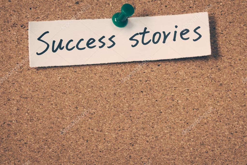 Success stories note pinned on the bulletin board — Stock Photo ...