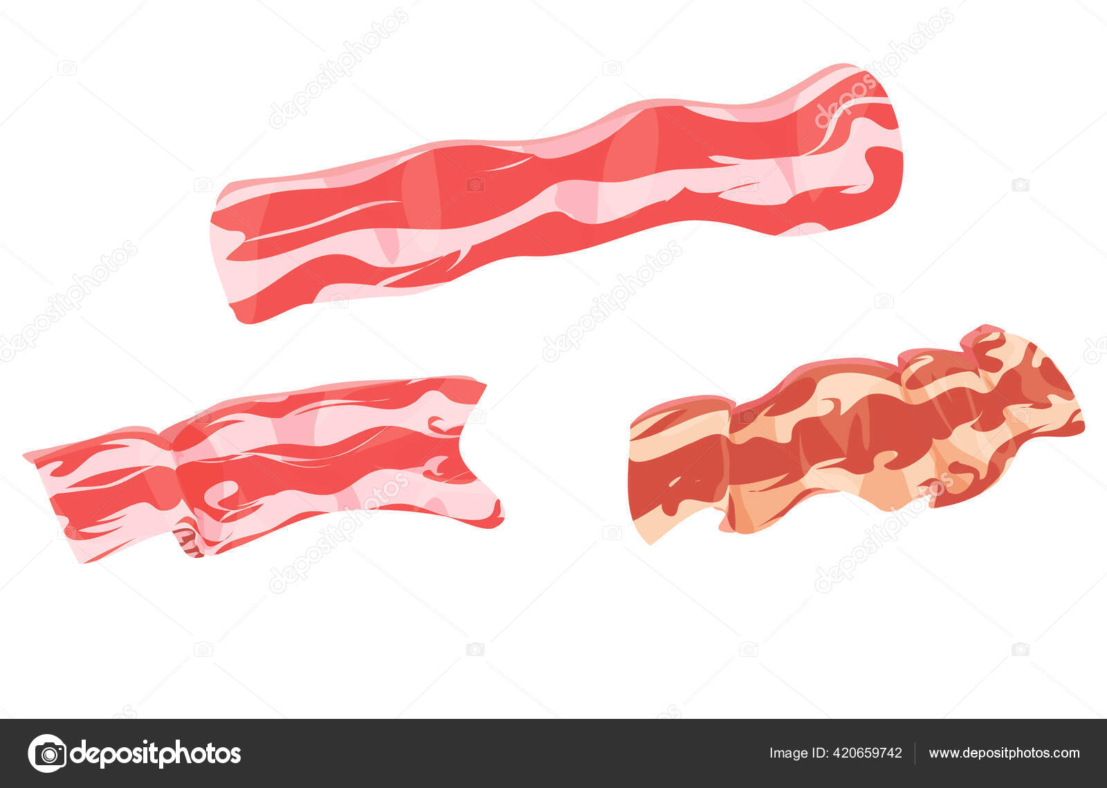 Set Bacon Icons White Background Raw Smoked Toasted Bacon Vector Stock ...