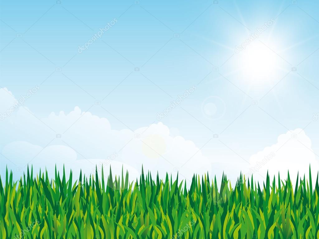 Spring background with grass texture and bright sun on cloudscape Stock ...