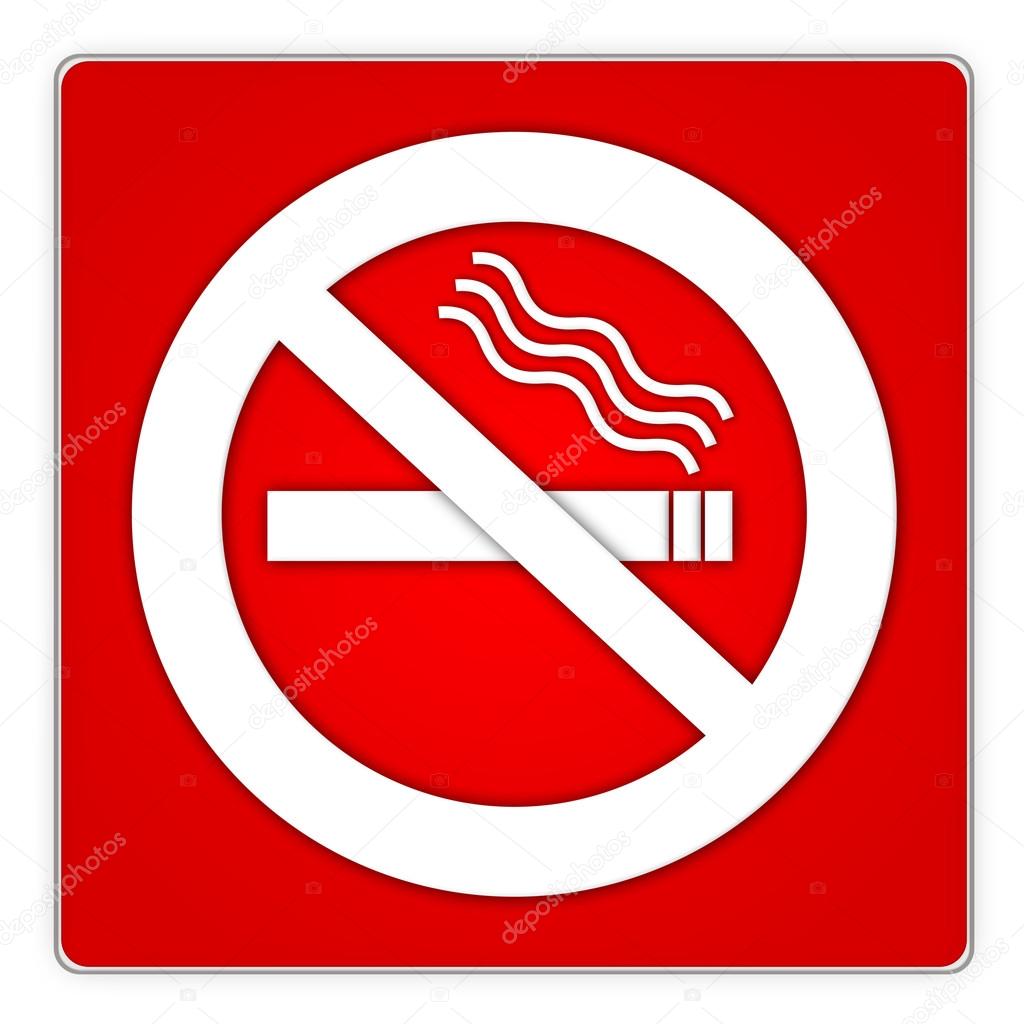 Rojo cuadrado no fumar signo con símbolos blancos, fondo blanco ...