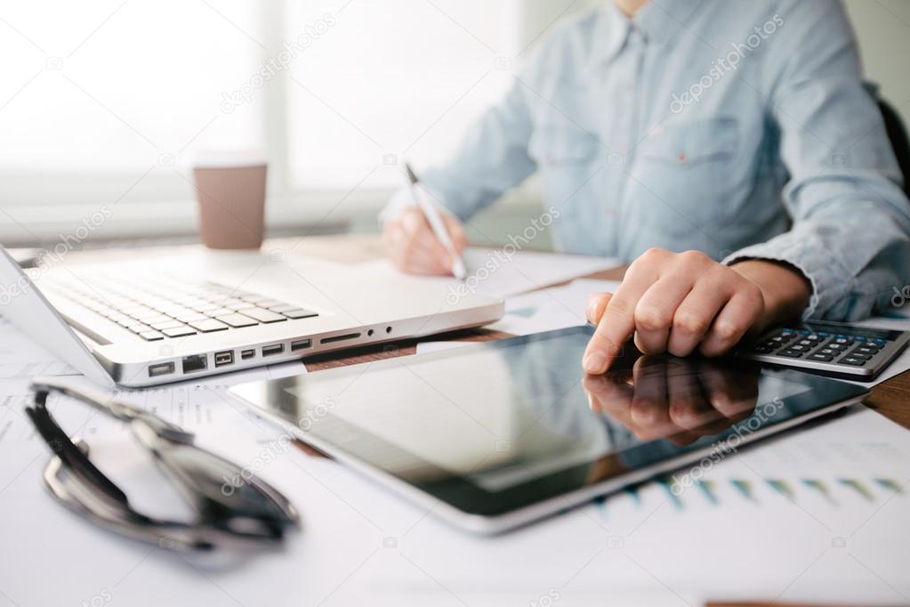Website designer working at computer laptop — Stock Photo © 4masik ...