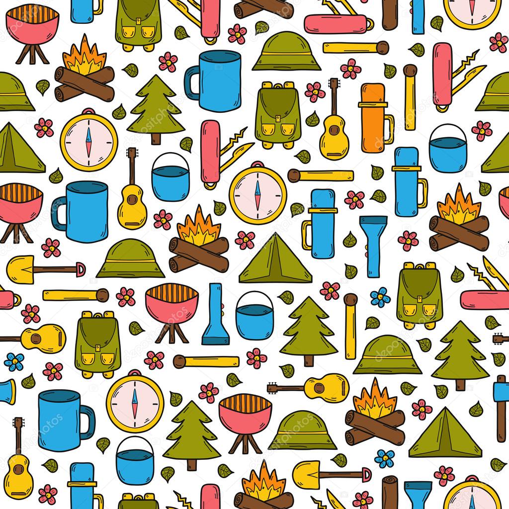 Seamless cartoon camping background Stock Illustration by ©petitelili ...