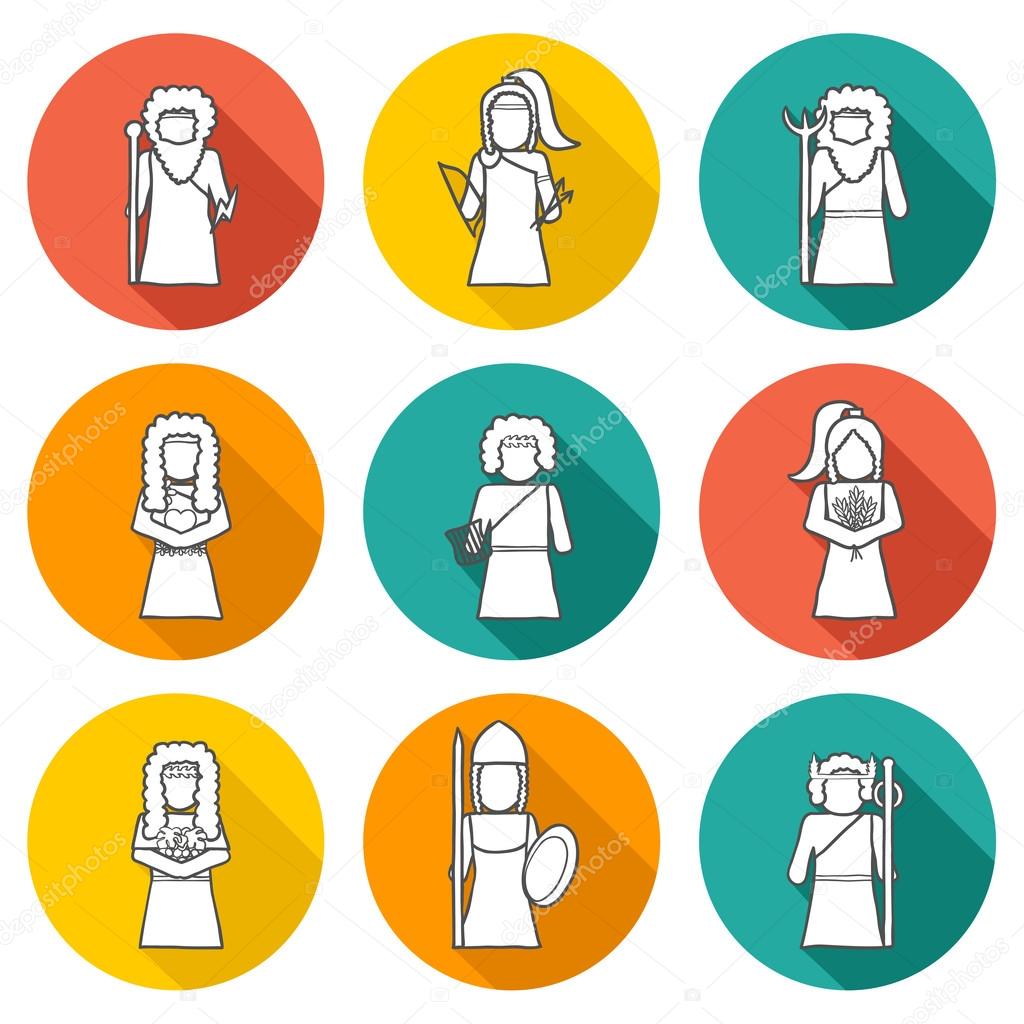 Set of hand drawn icons with Greek gods — Stock Vector © petitelili ...