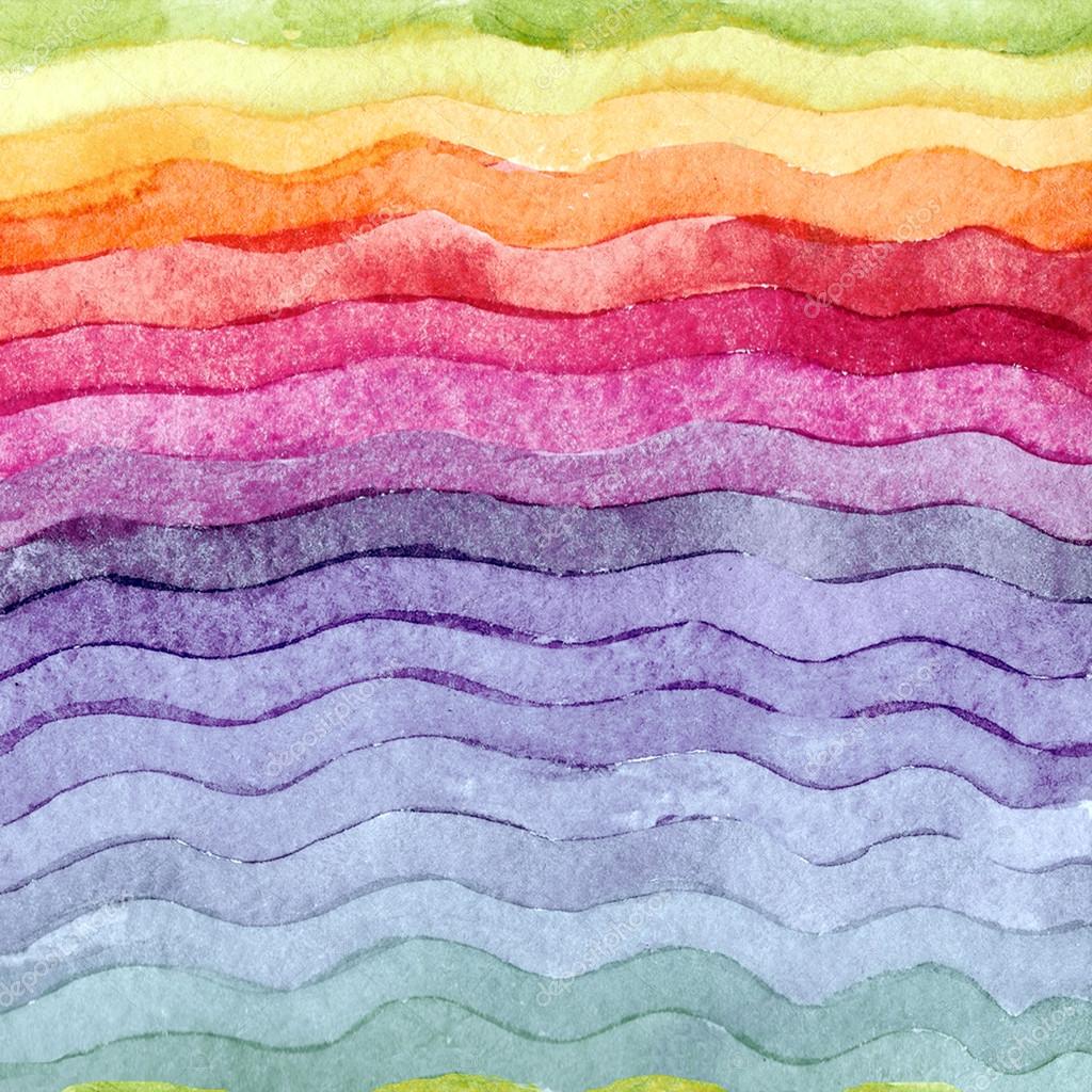 Wavy hand drawn watercolor background. Raster version. Brigth colors ...
