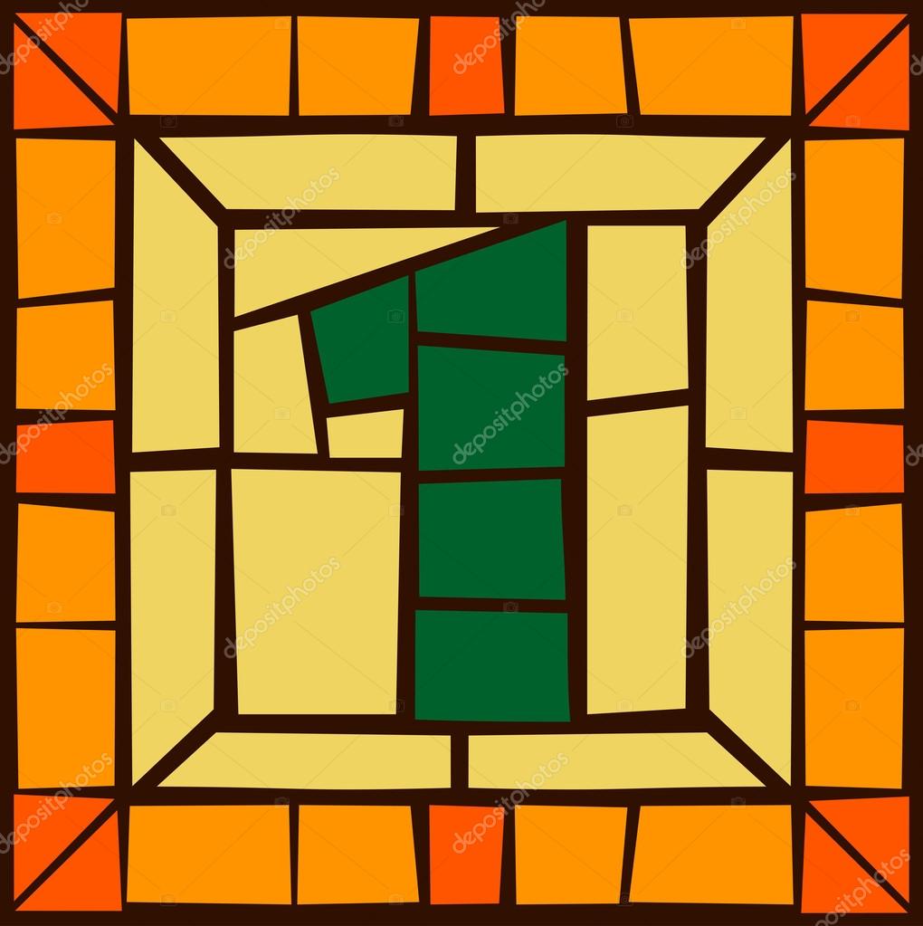 1 Mosaic Numbers Stained Glass Window Stock Vector Image By