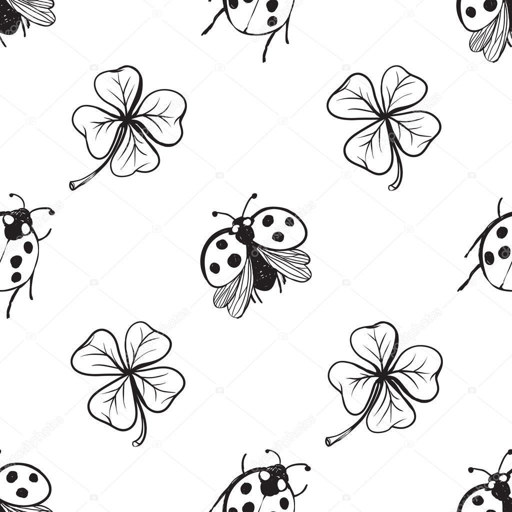 Ladybugs and clover leaves pattern Stock Vector Image by ©Sopelkin ...