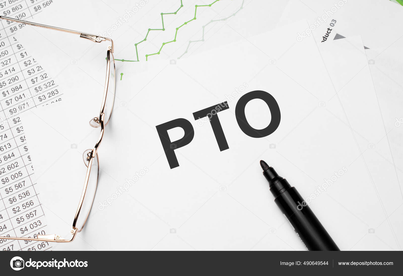 Pto Conceptual Background Chart Papers Pen Glasses Stock Photo by ...