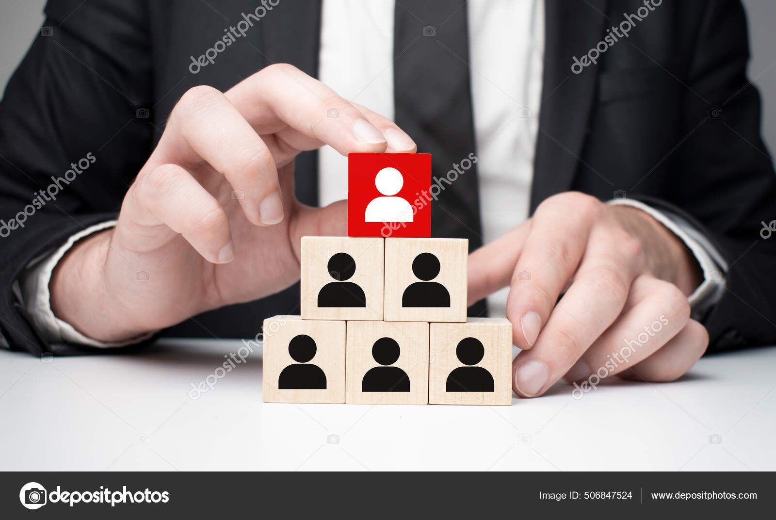 Man Hands Holding Cube Many Human Symbol Leadership Corporate Hierarchy ...