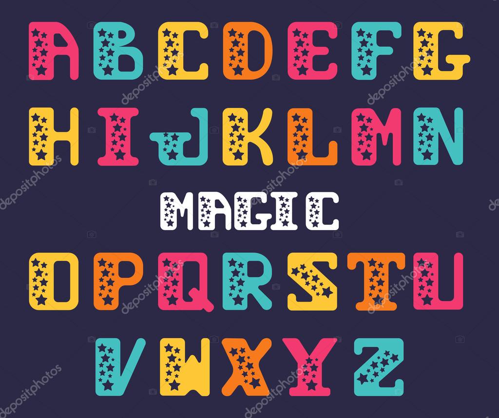 Alphabet of capital letters with stars. Star serif font. Set of letters ...