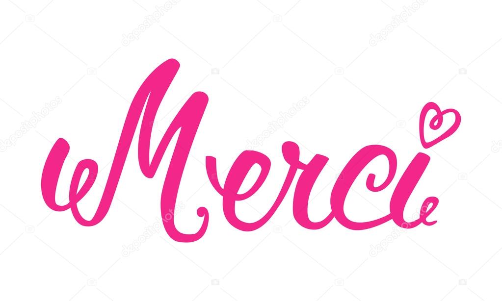 Merci hand lettering. The handwritten word Thank you in French. Stock ...