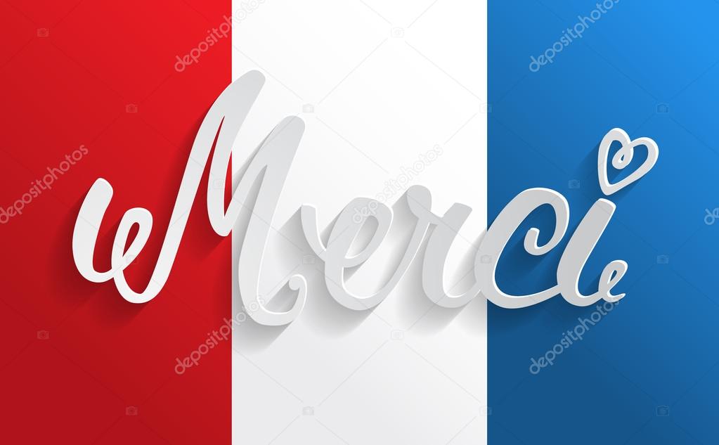 Letras de mão Merci, palavra cortada do papel. A palavra escrita à mão ...