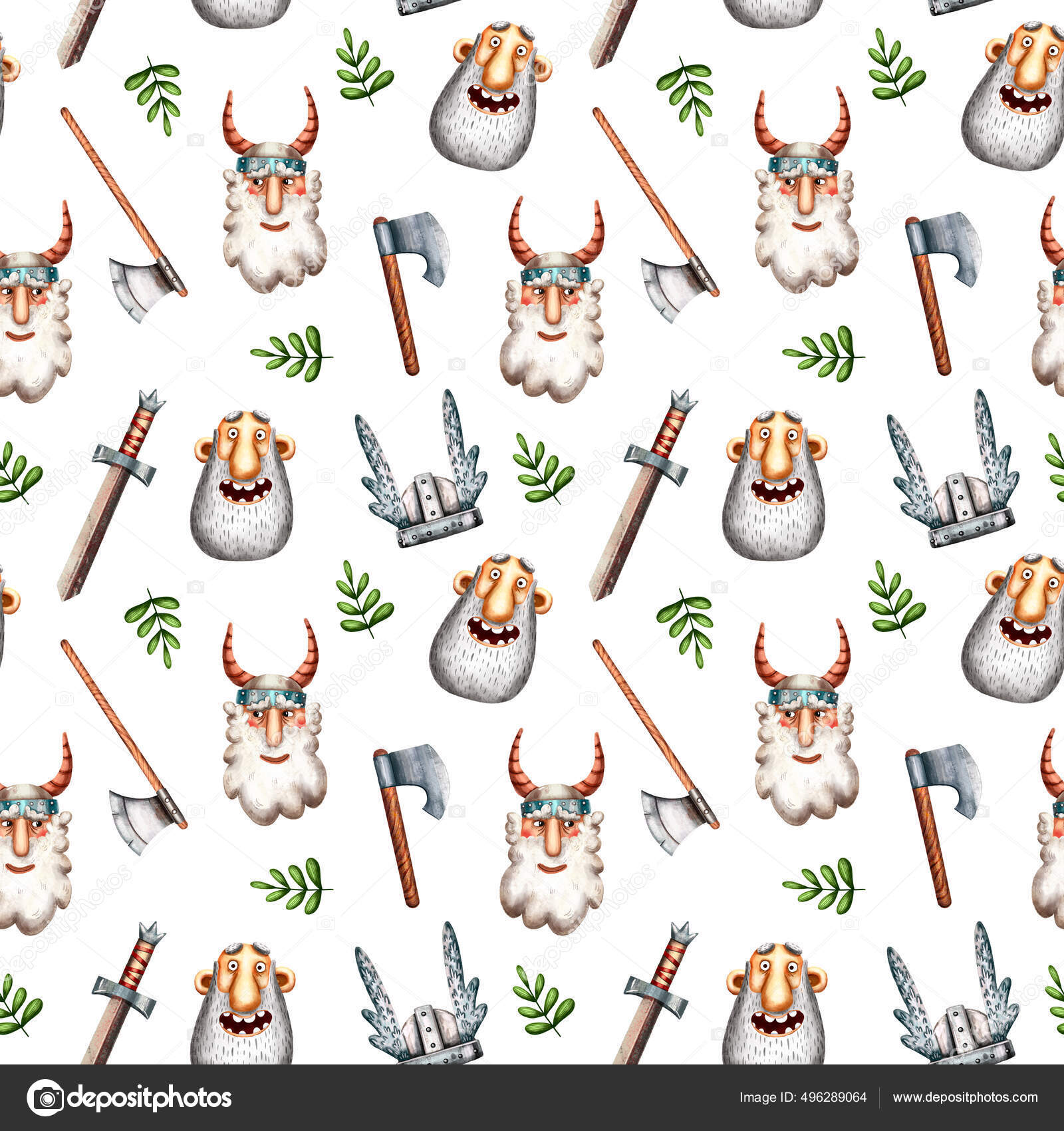 Cute Viking Pattern Seamless Texture Vikings Shields Helmets Fairy Tale ...