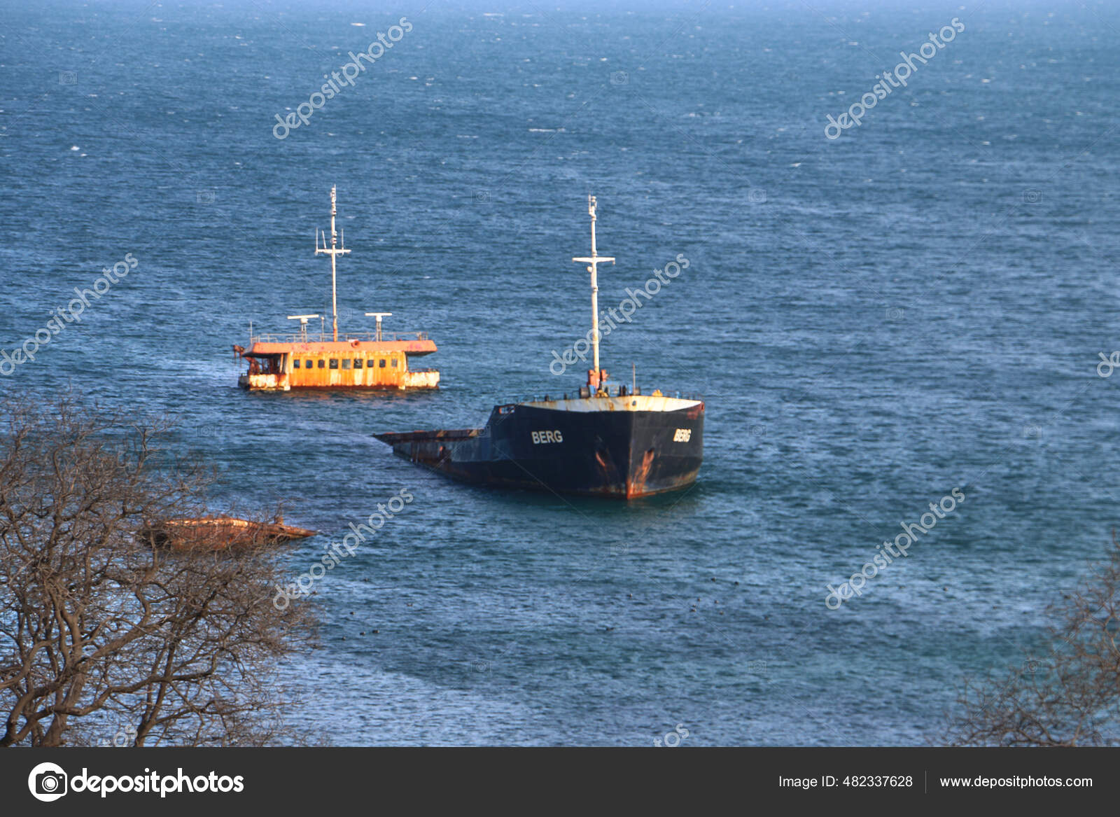 Large Sunken Cargo Ship Black Sea Coast Feodosia Crimea — Stock ...