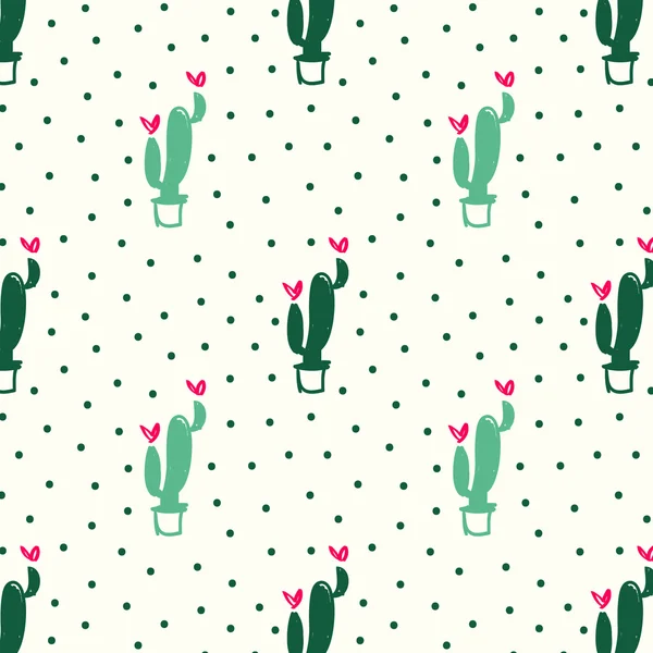 Patr n sin costura con cactus y flores en forma de coraz n en verde a 2024