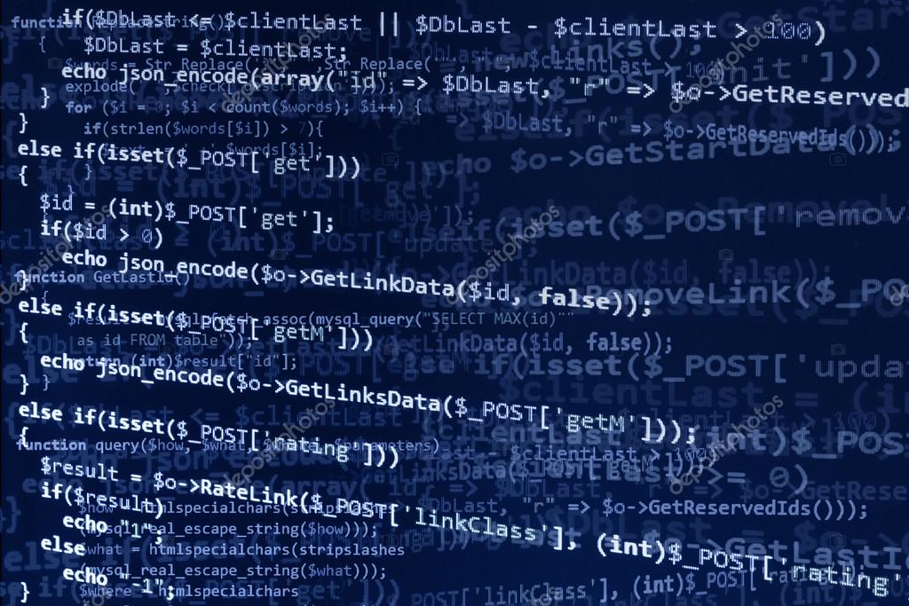 Código de programación en pantalla azul, texto azul 2022