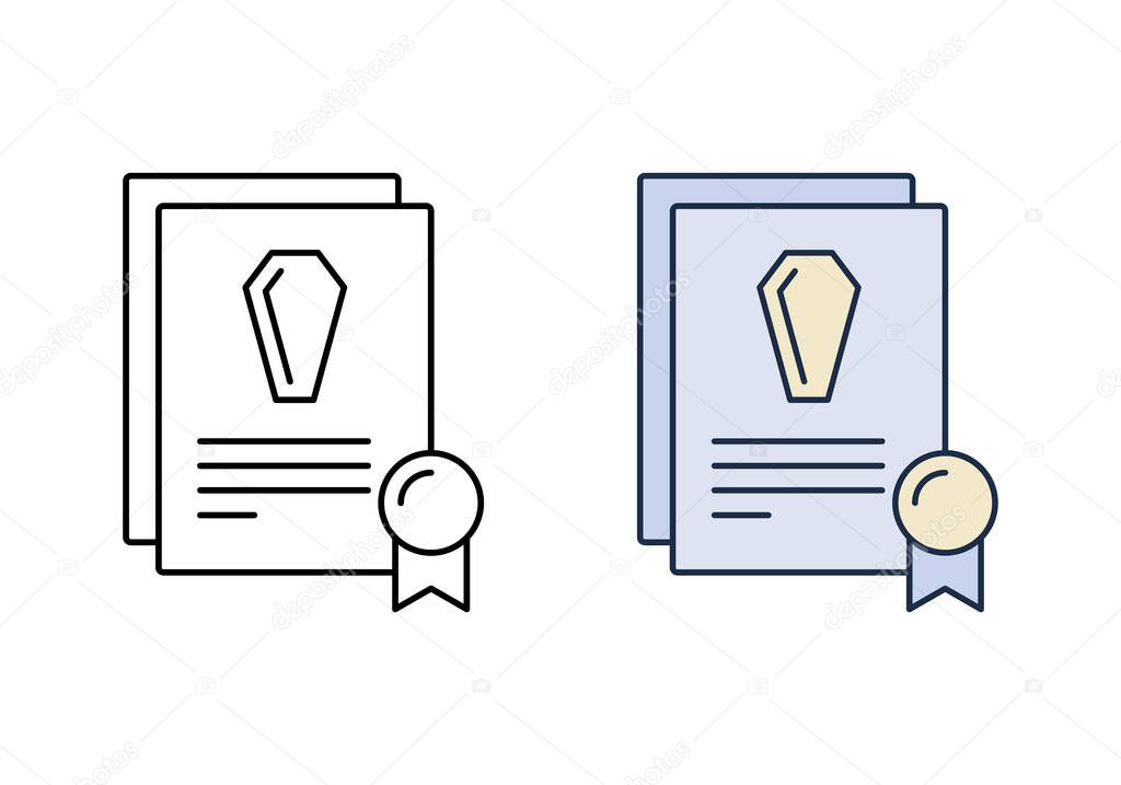 Logo del certificado de defunci n. Icono lineal y versi n en color. Negro simple ilustraci n de ...