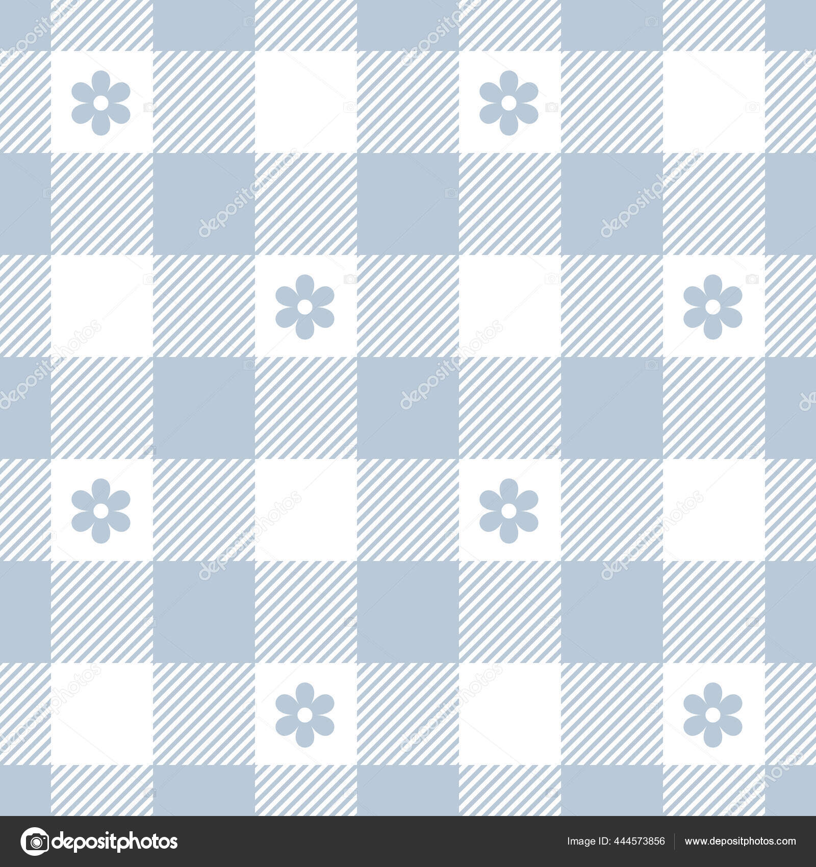 Vichy Pattern Flowers Blue White Seamless Floral Gingham Vector ...