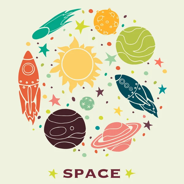 Cartoon space elements in circle — Stock Vector © TashaNatasha #59287251