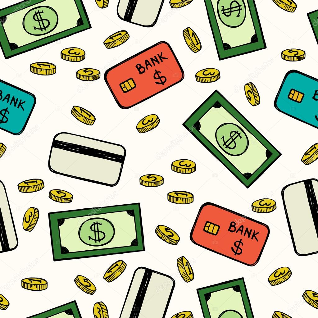 Pattern with coins, dollars and credit cards Stock Vector Image by ...