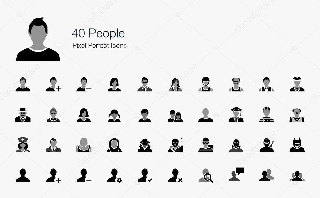40 People Pixel Perfect Icons — Stock Vector © IconBeast.com #53523675