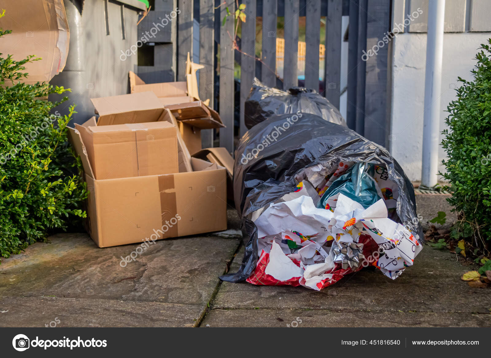 Christmas Household Waste Consisting Boxes Wrapping Paper Bin Trash Can ...