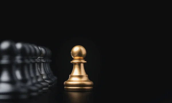 Golden pawn chess move out from line for different thinking and leading ...