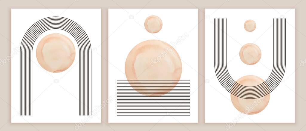 Conjunto de carteles contemporáneos abstractos de mediados de siglo con formas geométricas ...