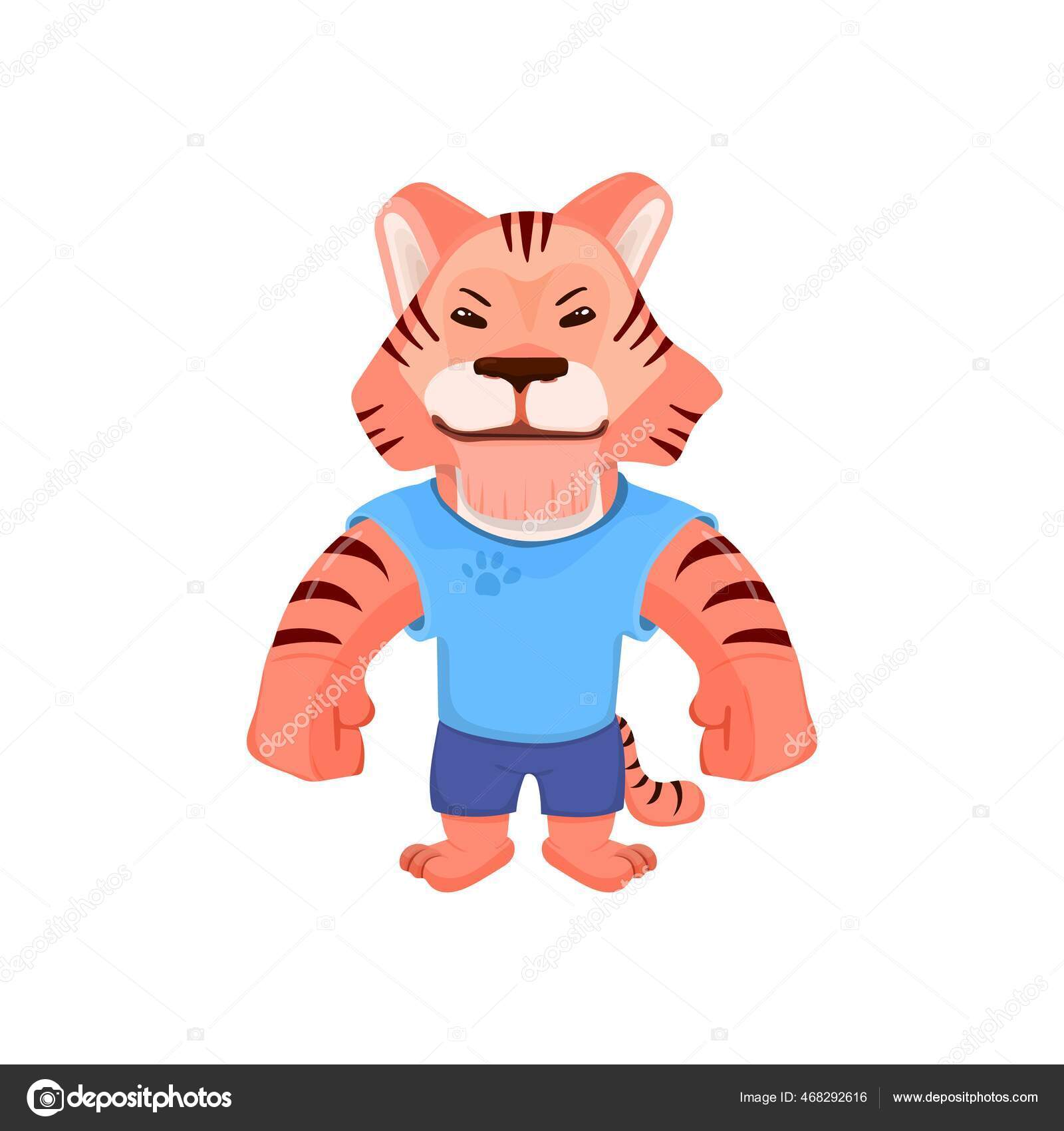 Comic Tiger in Kleidung Cartoonfigur flachen Stil, Maskottchen für das ...