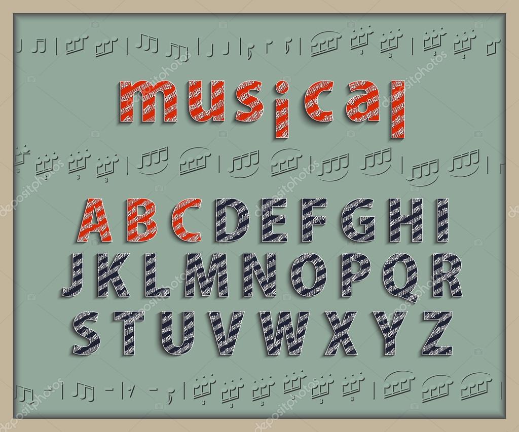 Vintage alphabet with ornaments of musical notes Stock Vector Image by ...