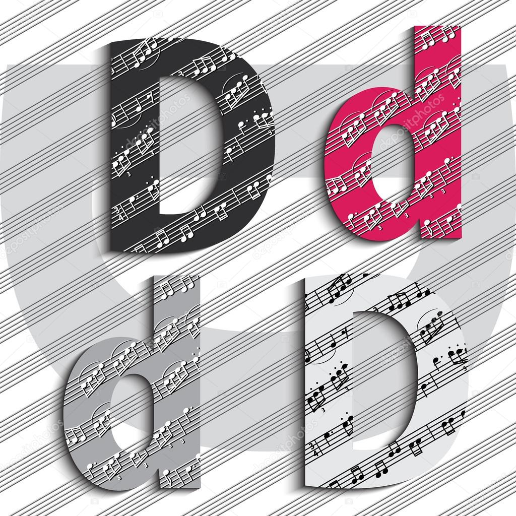 Alphabet - ABC - Letters - D - music - notes - 3d — Stock Vector ...