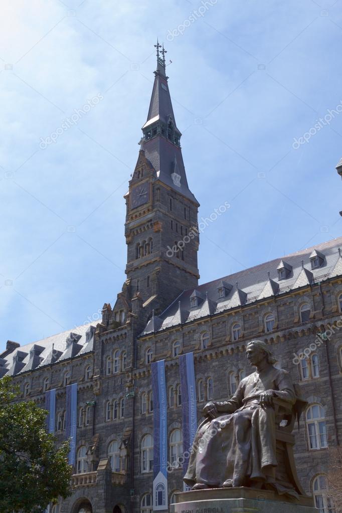 Tower of Georgetown University with the statue of John Carroll — Stock ...