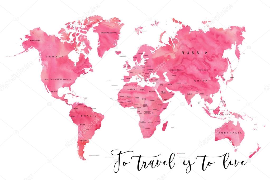 Mapa del mundo lleno de efecto acuarela rosa Ilustración de stock de ...