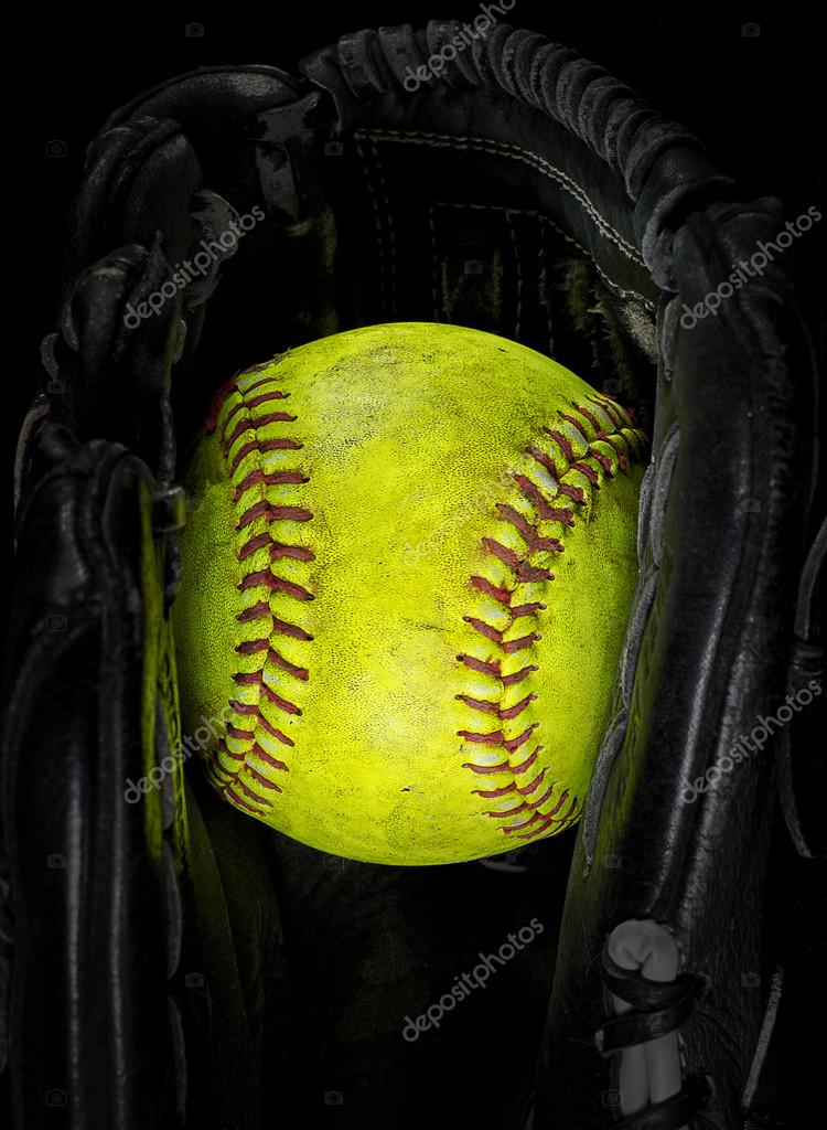 Old softball in a glove — Stock Photo © ADonsky #67437193