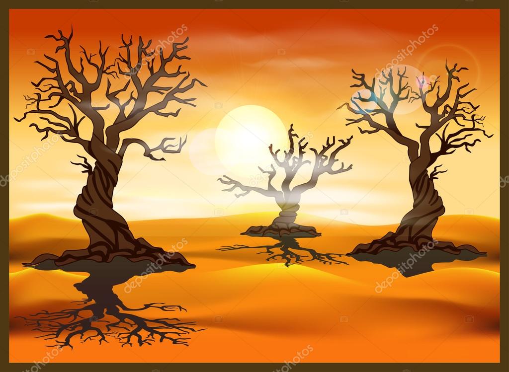 Desert landscape with dead trees — Stock Vector © blacklight_trace ...