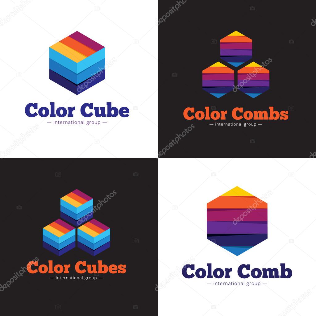 Vector set of minimalistic colorful cubes and hexagon logos Stock ...