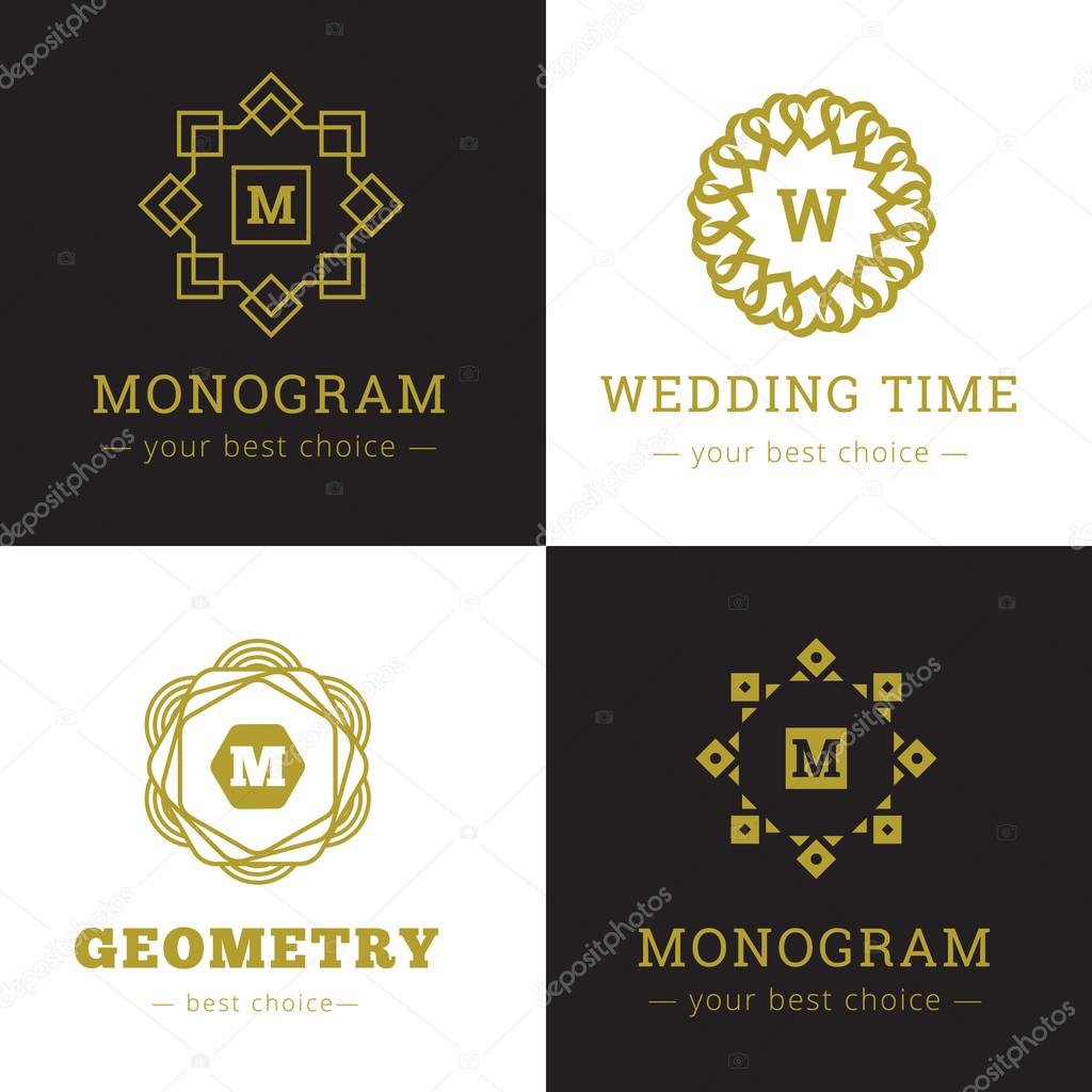 Vector set of abstract minimalistic geometric monogram logos. Line ...