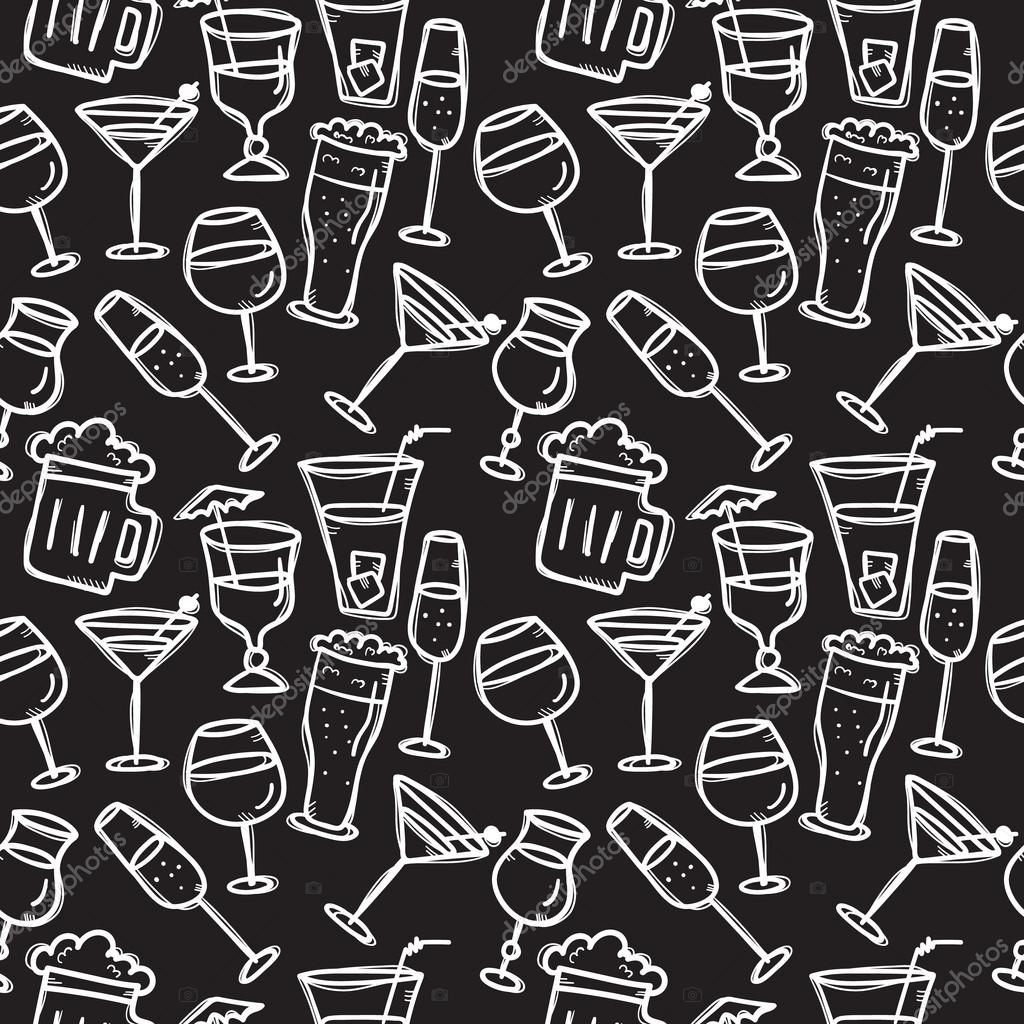 Vector doodle drinks seamless pattern. Beverages chalkboard background ...
