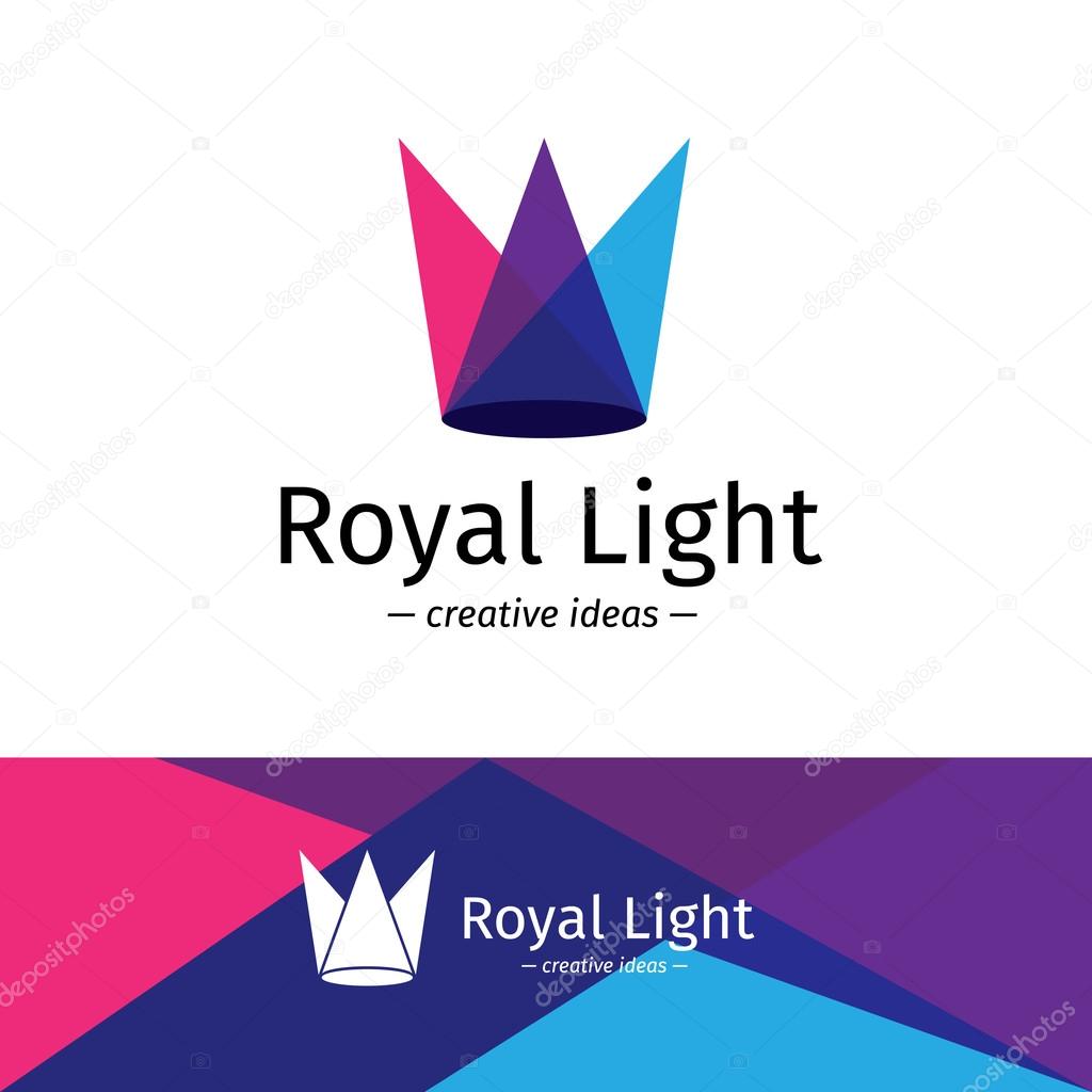 Vector minimalistic three color light rays logotype. Minimalistic crown ...