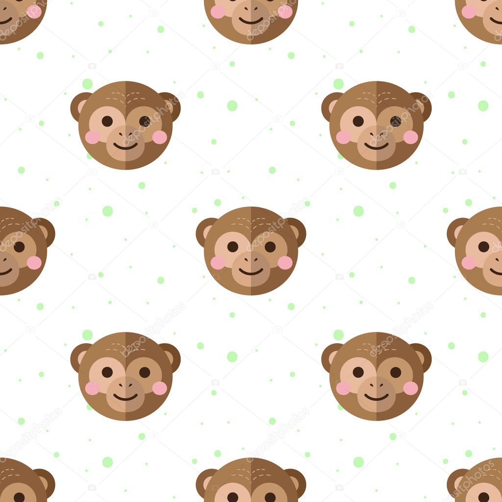 Vektor datar kartun monyet pola mulus. Latar belakang simpanse . Vektor ...