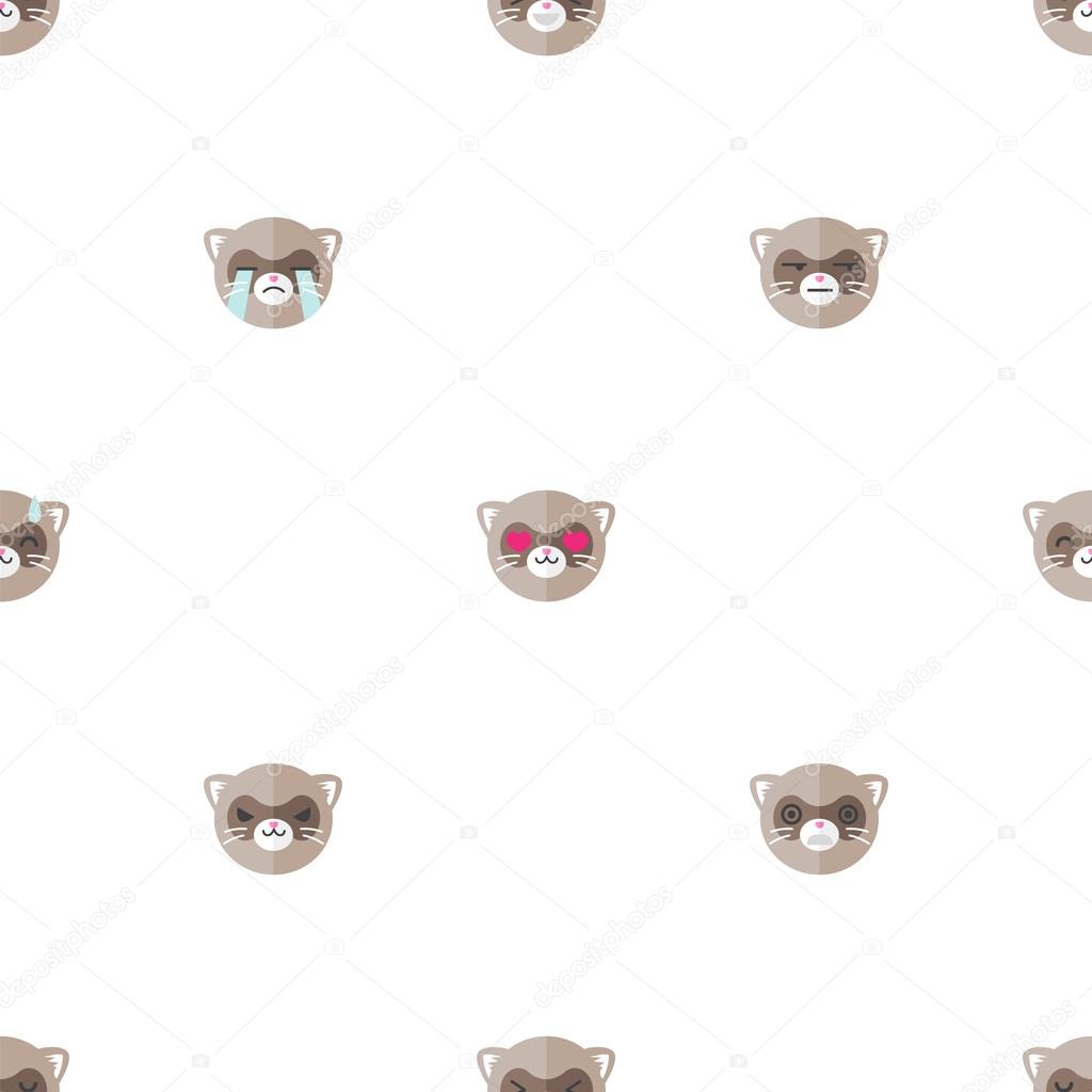 Vector flat cartoon ferret heads with different emotions seamless ...