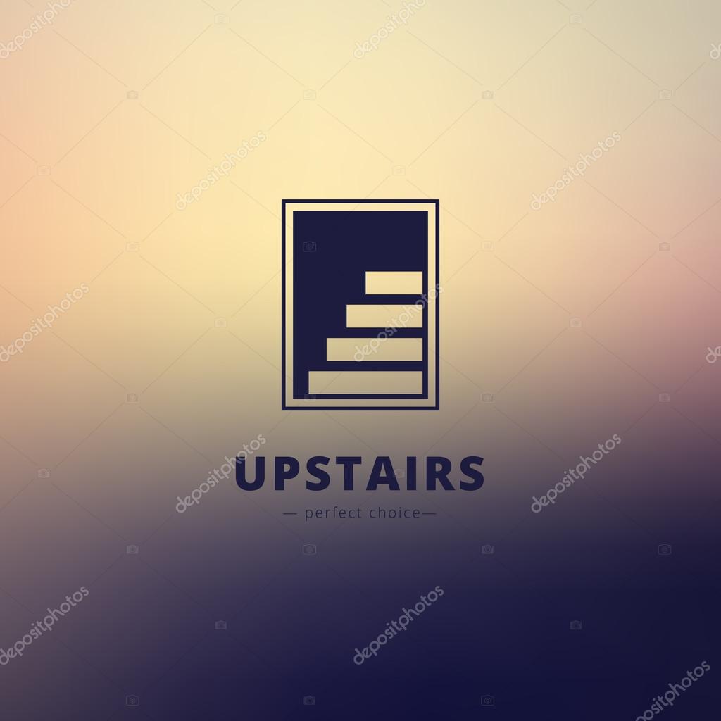 Vector negative space stairs logo. Brand sign on blurred background ...
