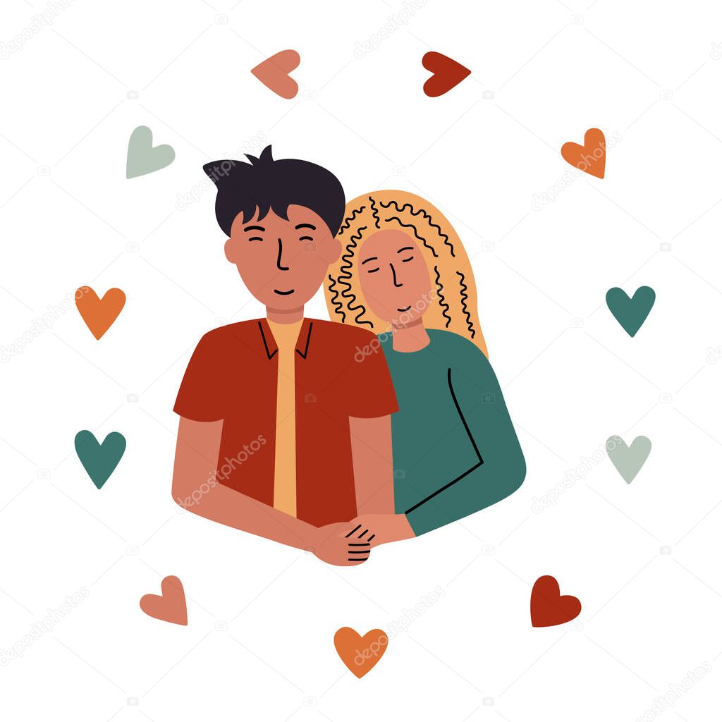 Linda pareja de dibujos animados abrazándose entre sí. Ilustración ...