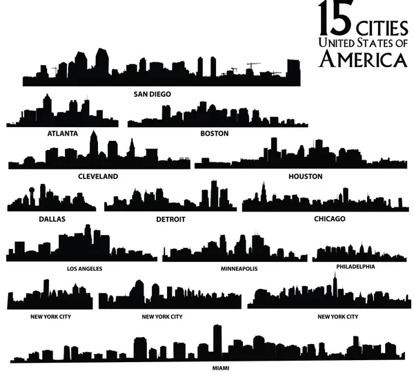 Incredible set of USA city skyline. 30 cities. — Stock Vector ...
