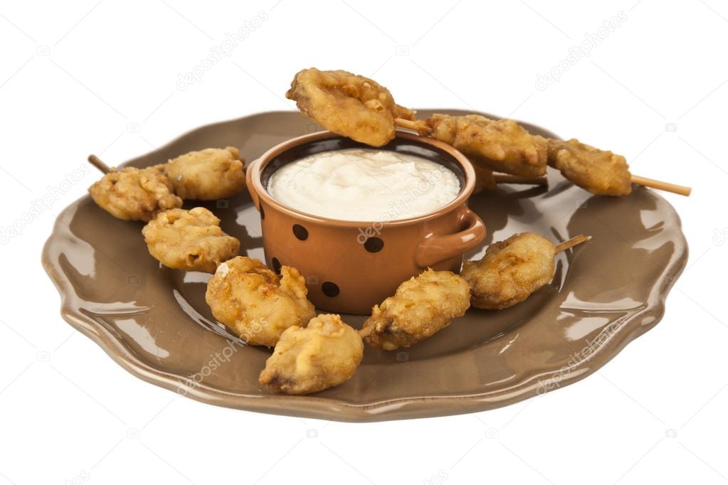 Turkish chop Fried mussels - Midye Tava with white background — Stock ...